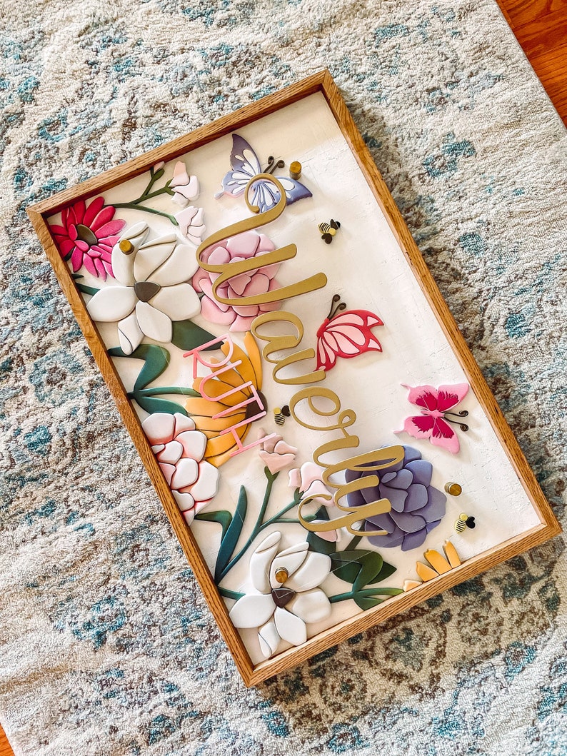 Custom Name Floral Sign With Acrylic - Etsy