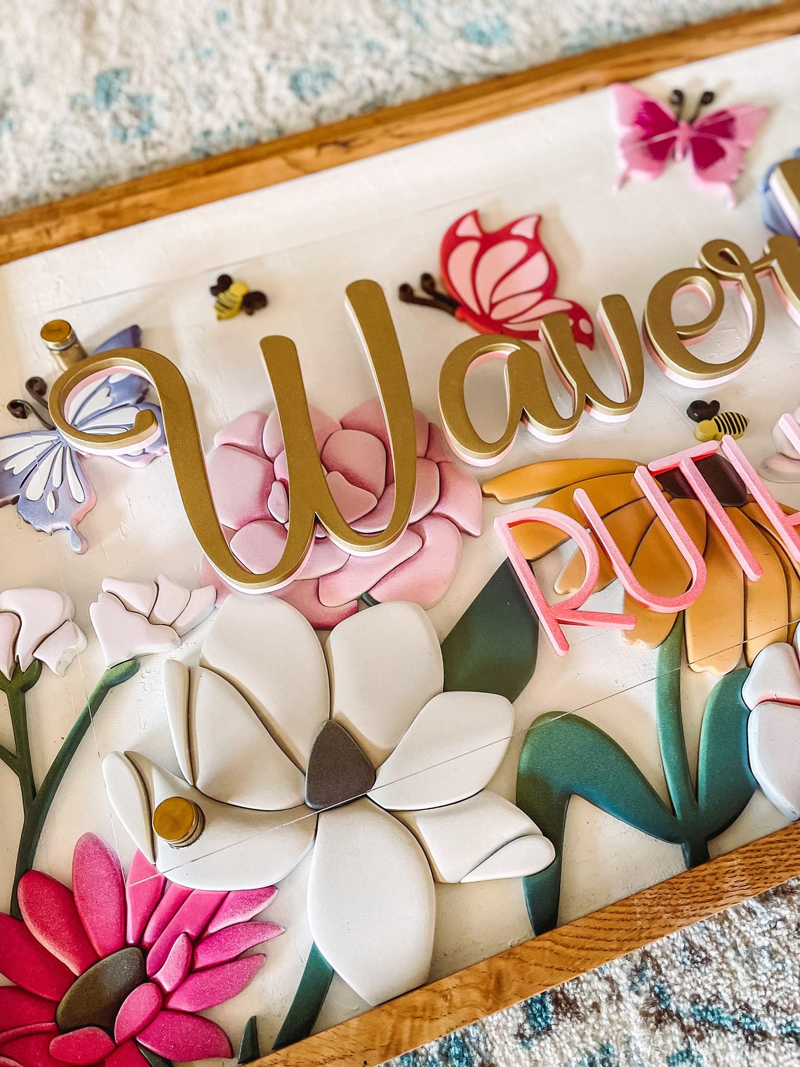 Custom Name Floral Sign With Acrylic - Etsy