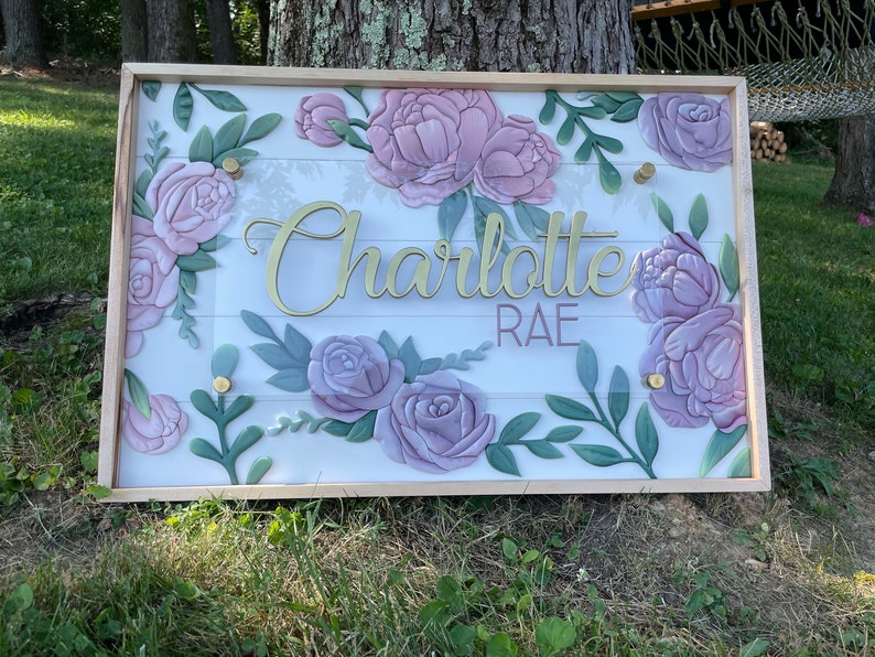Floral Custom Nursery Sign | Peonies & Roses - Etsy