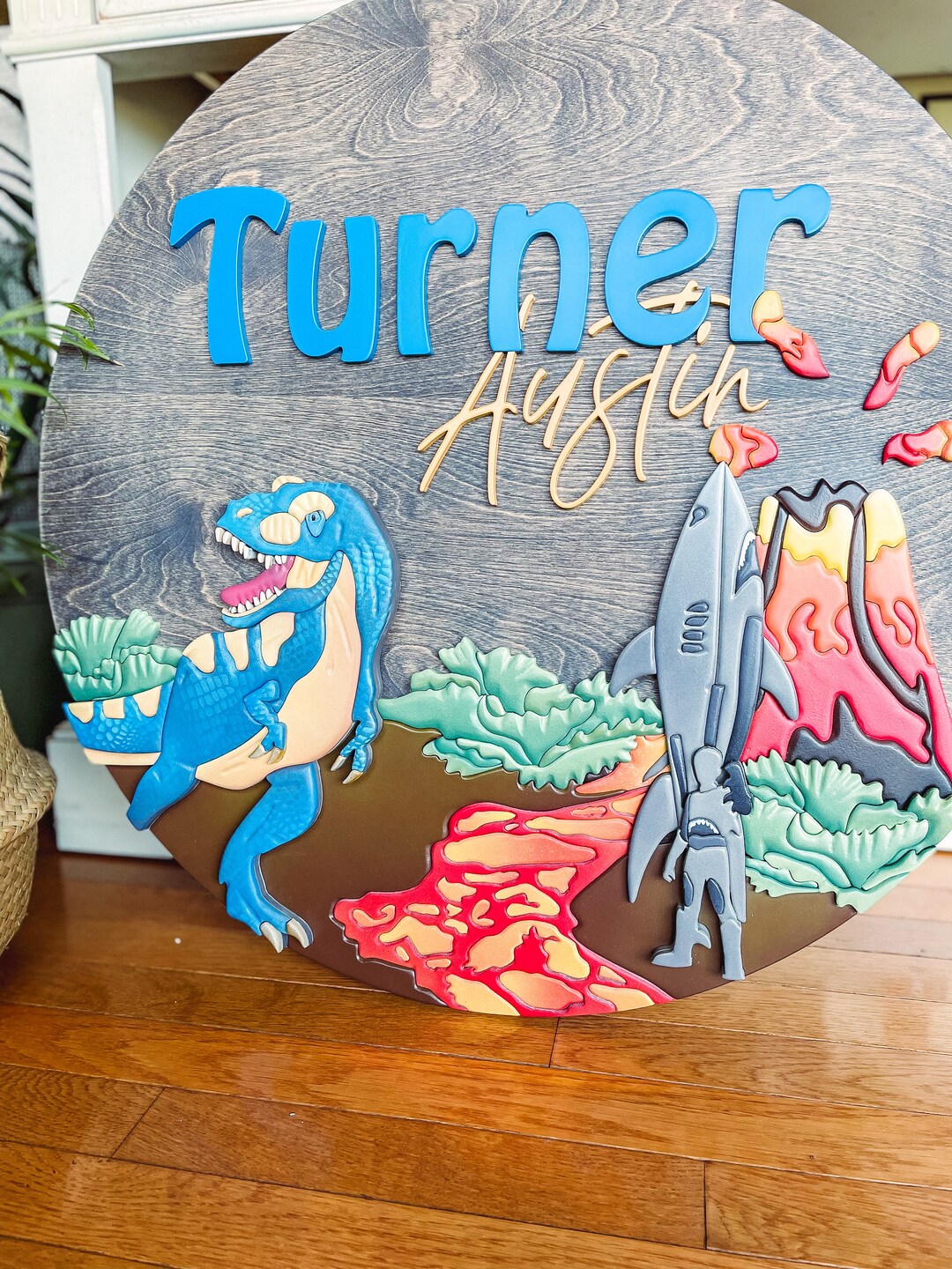 Custom Dinosaur Sign With Volcano - Etsy