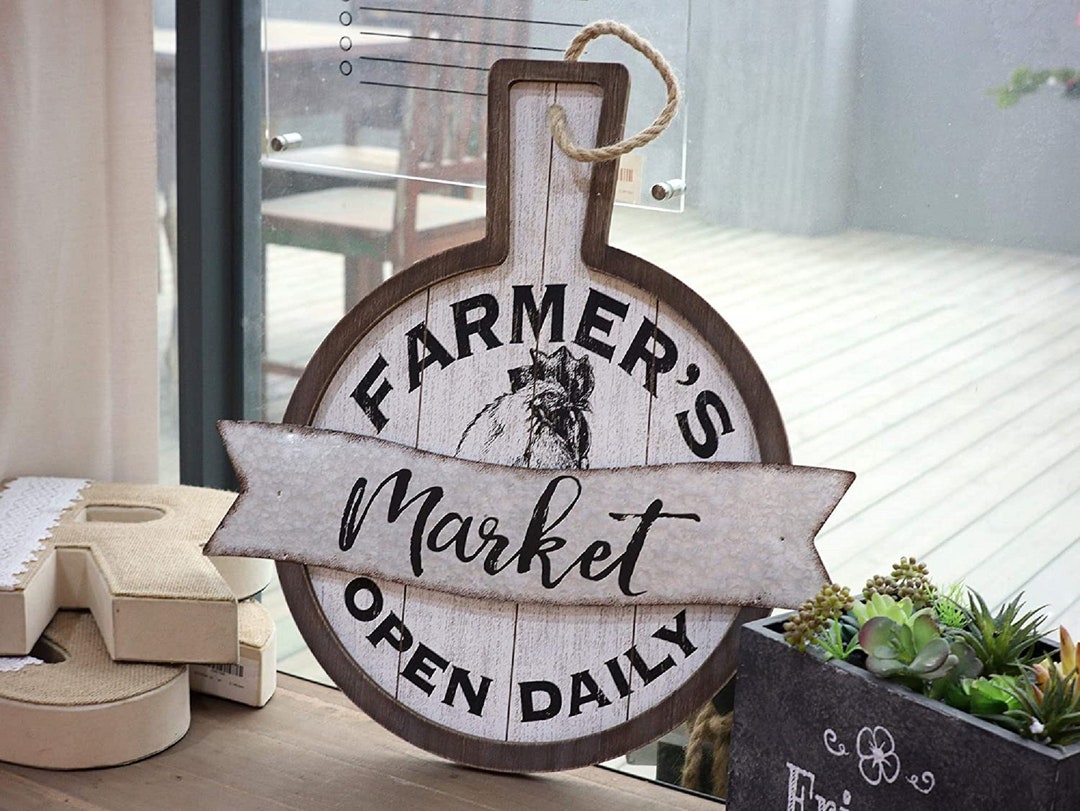 Farmer's Market Open Daily Wood and Metal Circular Signsrustic ...