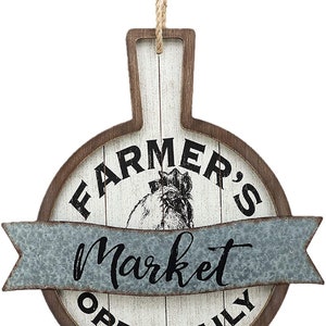Farmer's Market Open Daily Wood and Metal Circular Signsrustic ...