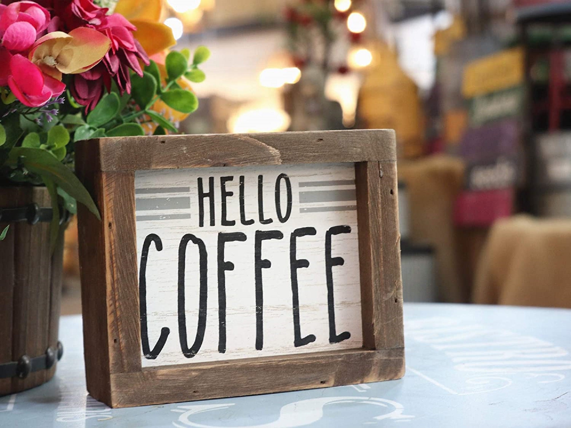 Hello Coffee Barn Wood Small Box Sign for Kitchen Decor Coffee - Etsy
