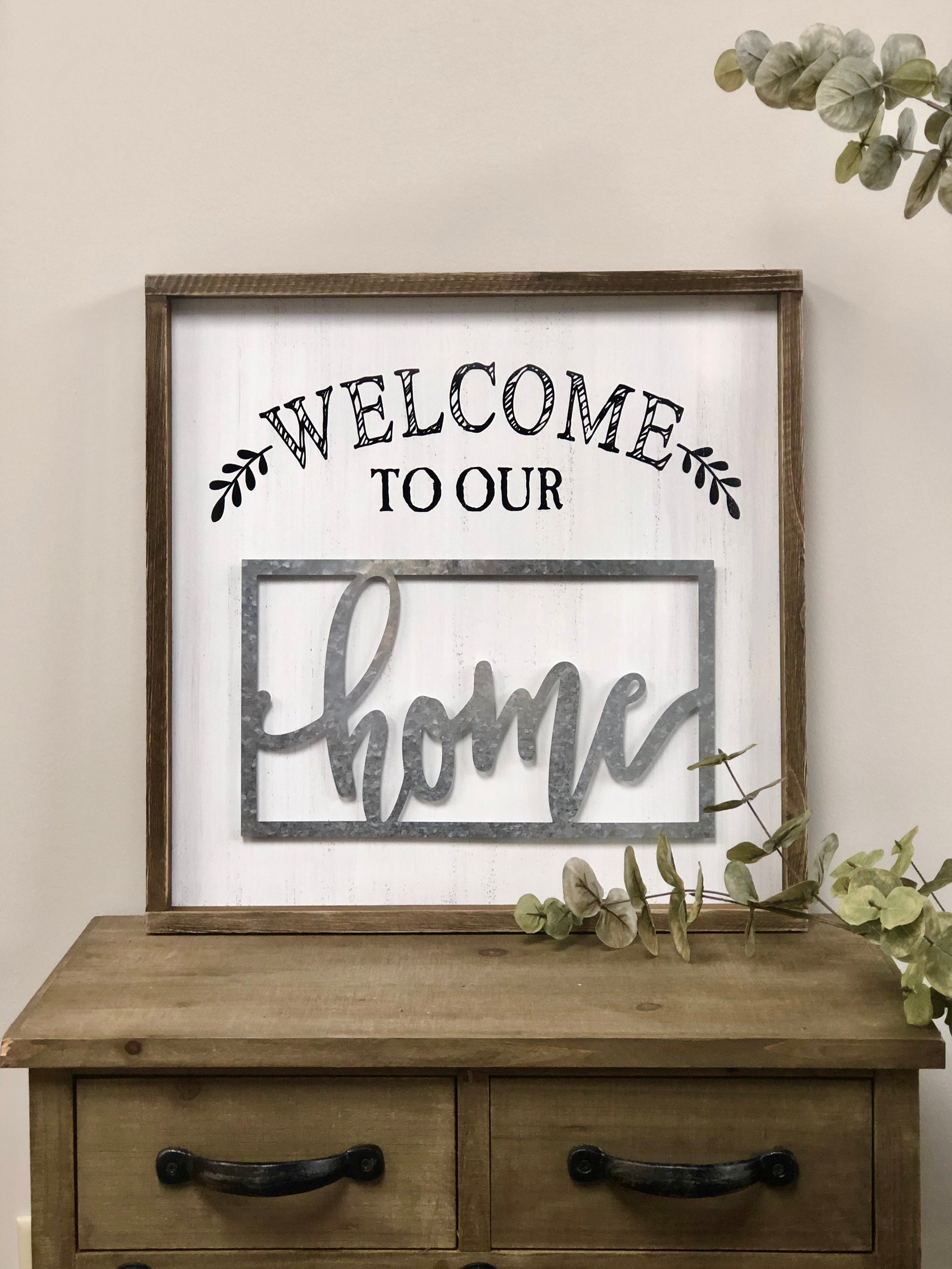 Welcome to Our Home Wooden and Metal Quote Plaque Sign Wall | Etsy