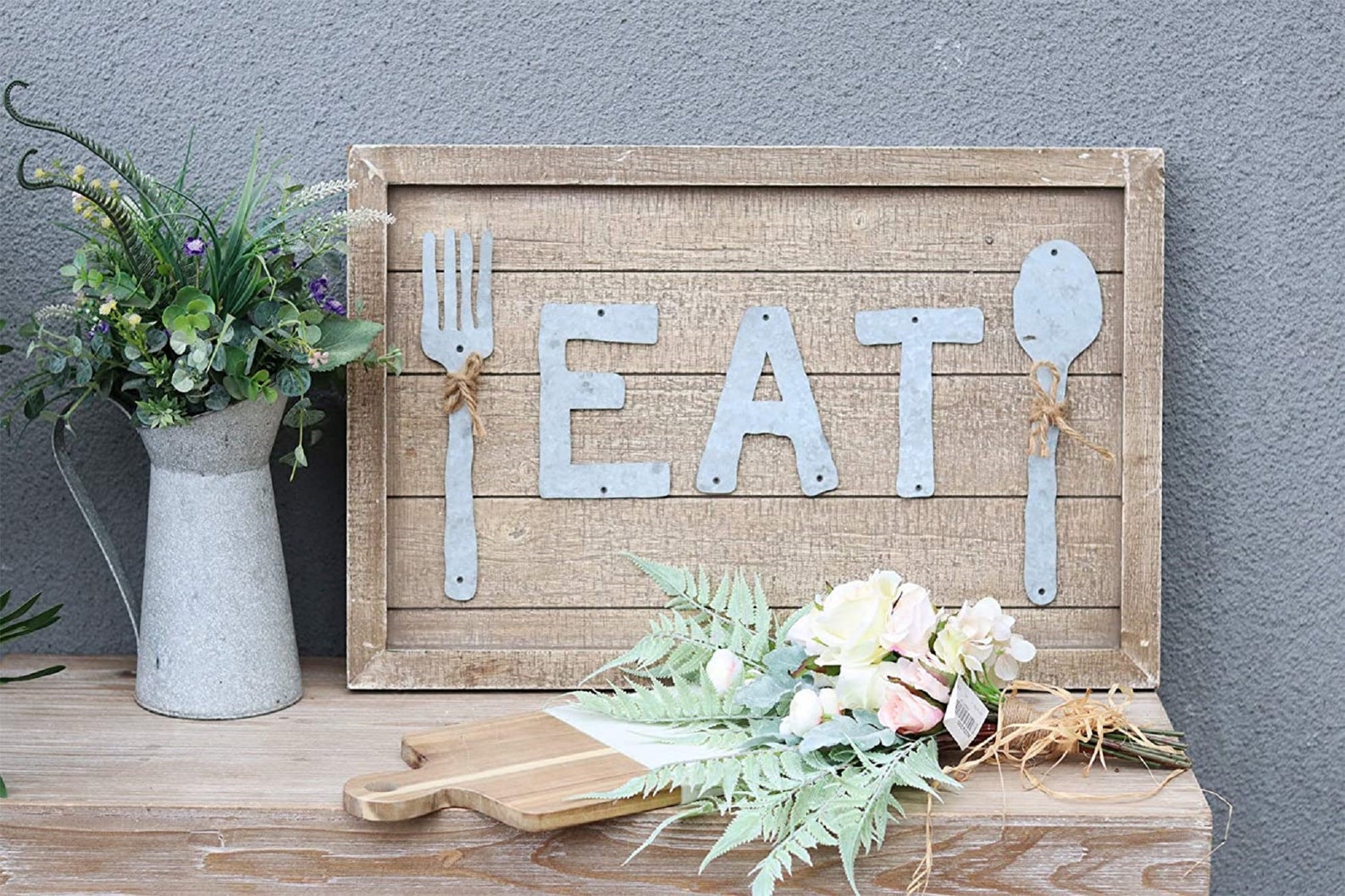 Distressed Wood Framed Eat Sign Decor With Galvanized Letters | Etsy