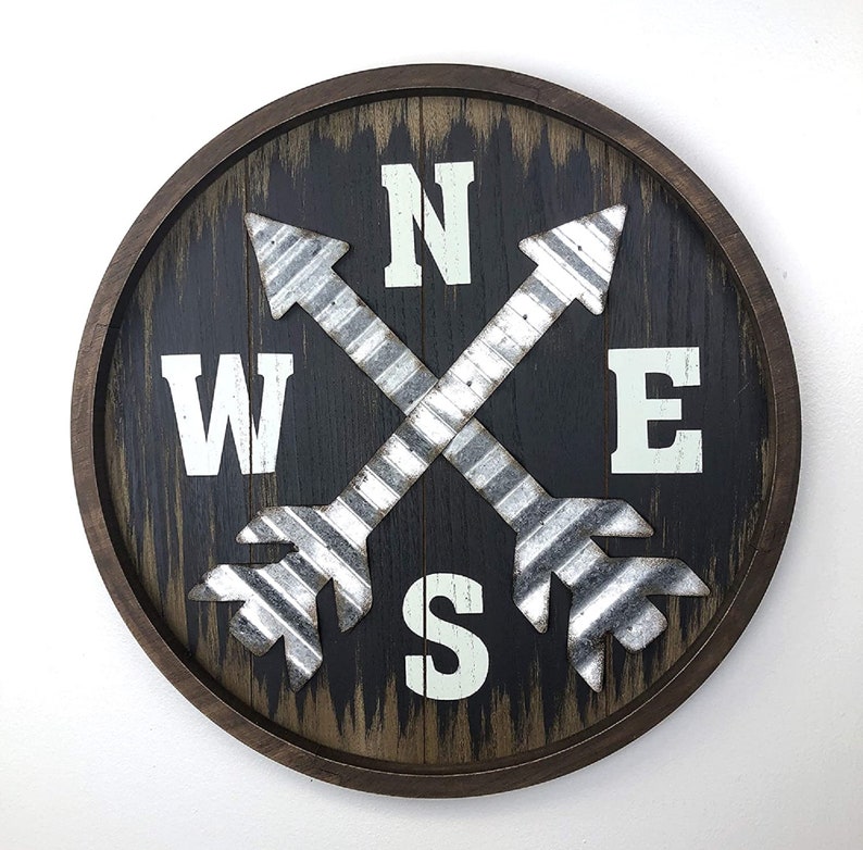 Distressed Wood Compass Wall Signswooden Round - Etsy