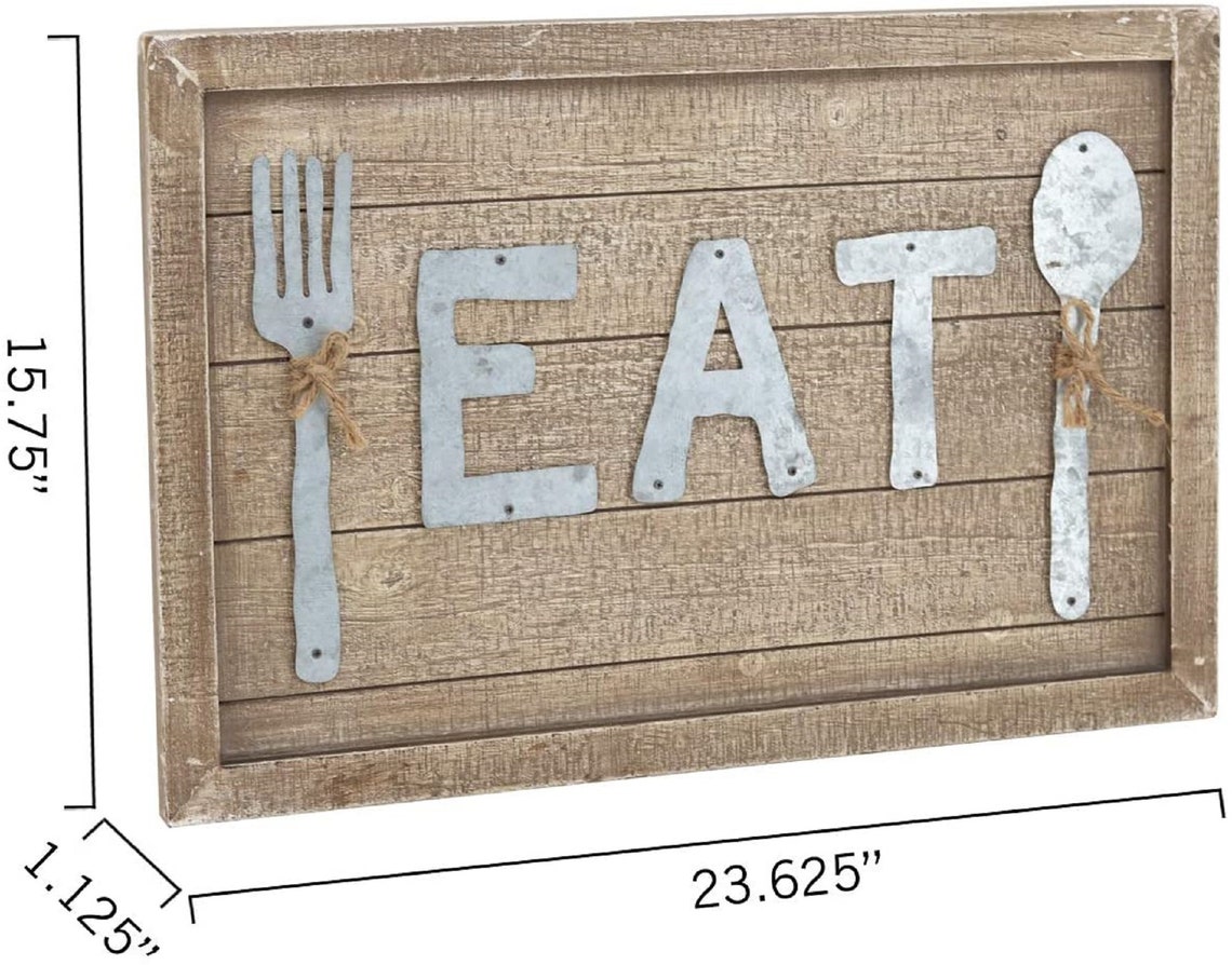 Distressed Wood Framed Eat Sign Decor With Galvanized Letters - Etsy