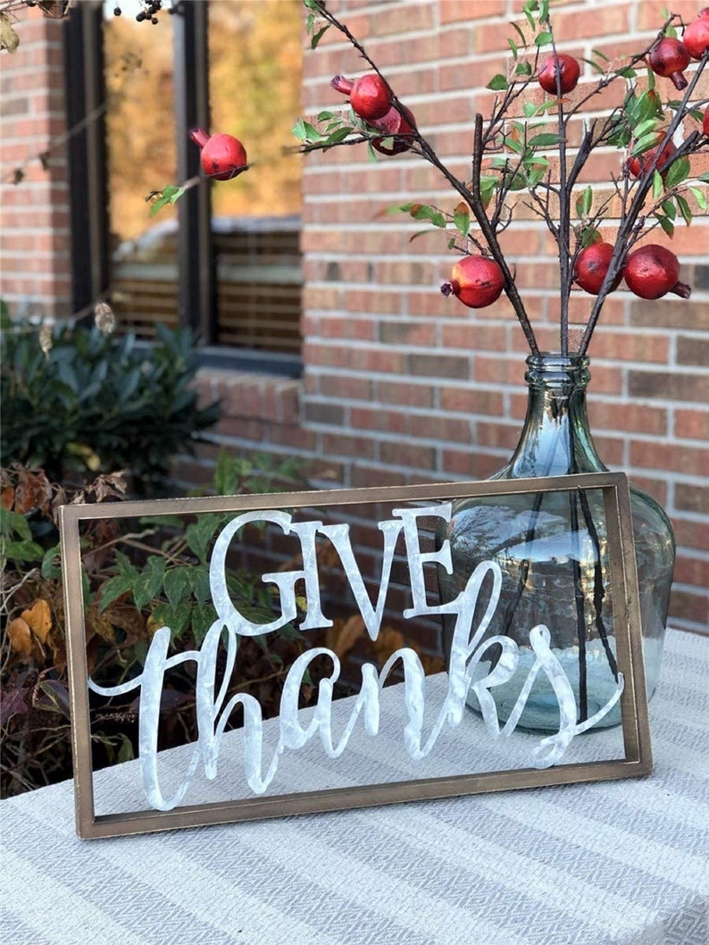 Give Thanks Wood and Galvanized Metal Wall Hanging Decor for - Etsy