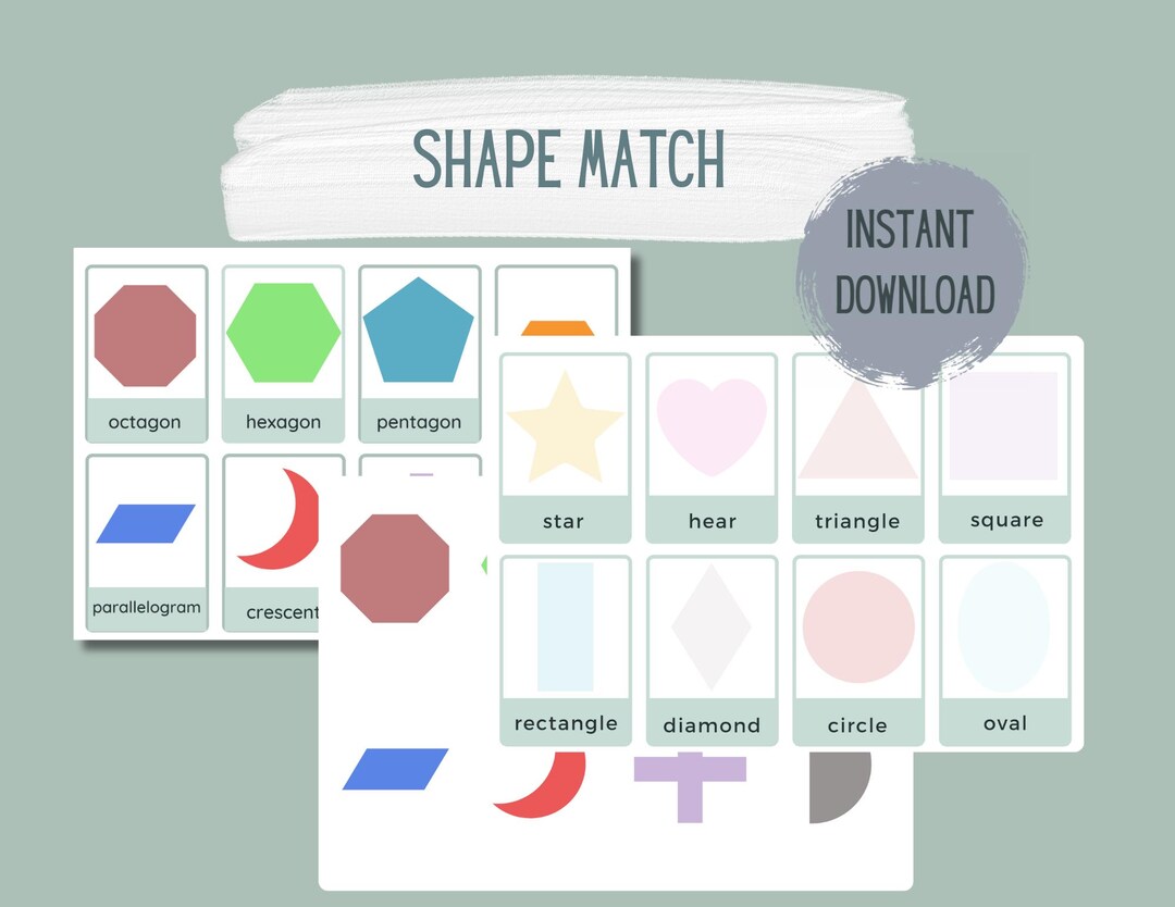 Shape Match Game and Flash Cards, 6 Pages - Etsy