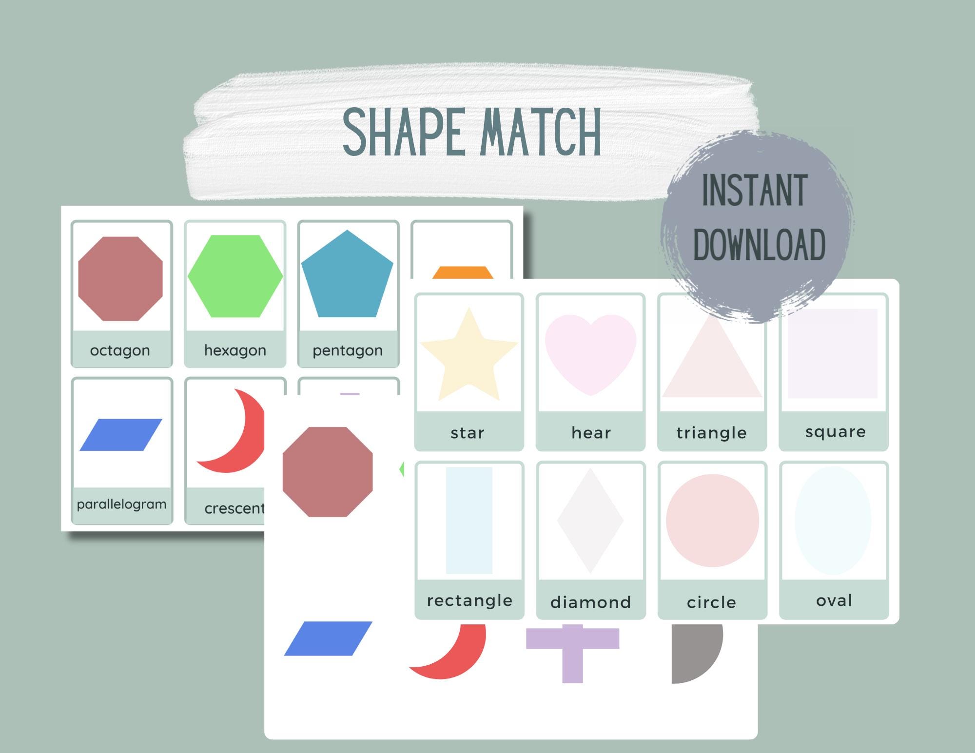 Shape Match Game and Flash Cards, 6 Pages - Etsy