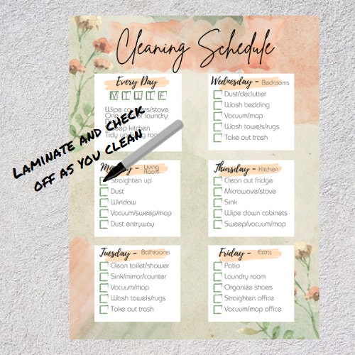 Cleaning Schedule, Daily, Weekly, House Cleaning, Checklist, Download ...