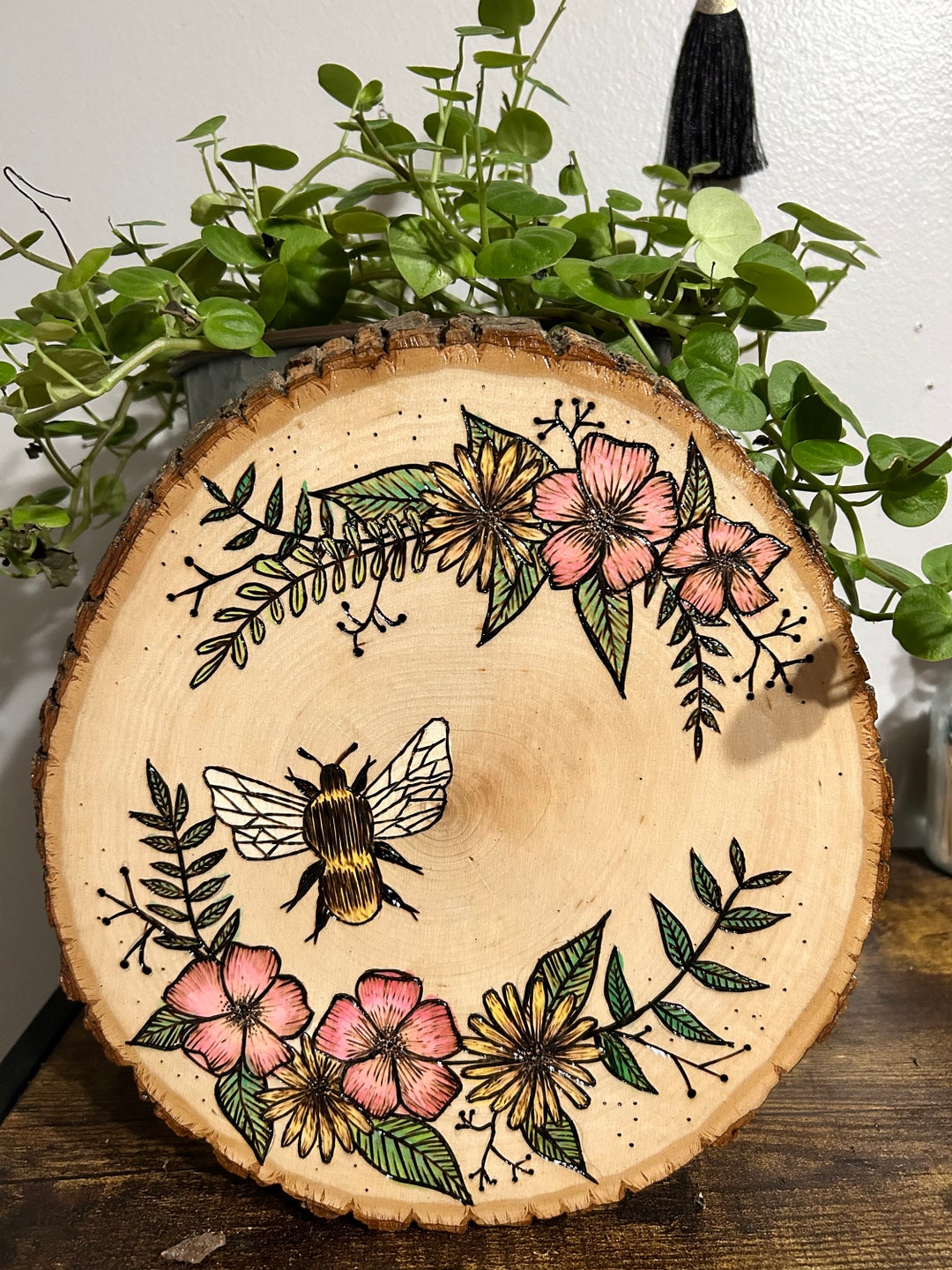 Bee and Flowers Wood Burning Art - Etsy