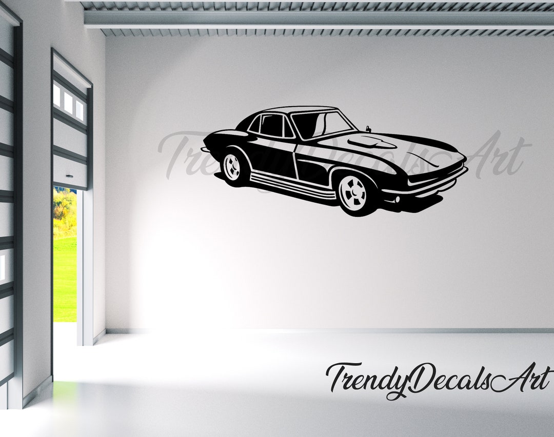 Chevy Corvette Decal, Car Wall Decal, Car Wall Vinyl Sticker, Man Cave ...