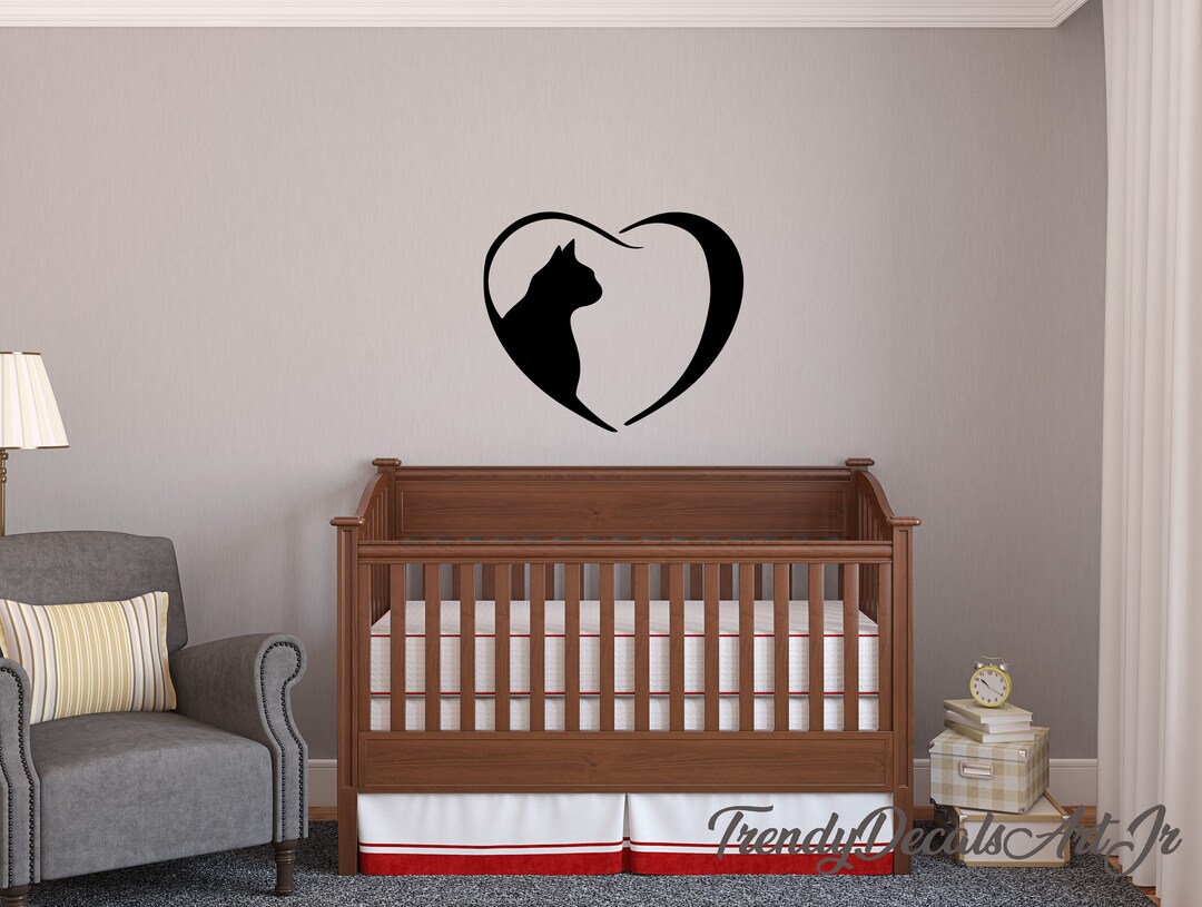 Cat Heart Decal, Nursery Cat Wall Art, Cat Lover Vinyl Sticker, Dorm ...
