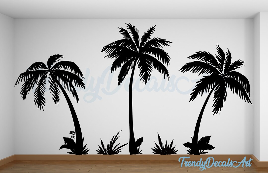 Palm Trees Decal, 3 Big Separate Palm Tree Vinyl Stickers, Beach Themed ...