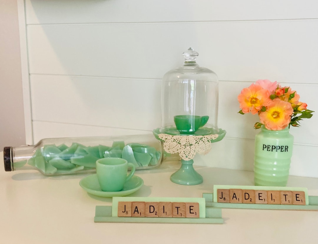 Jadeite or Jadite Scrabble Tile Display Sign Stand - Wooden Rack (your ...