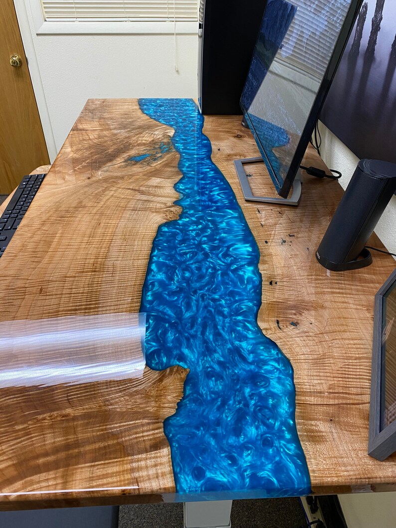 SOLD** Resin River Desk With Adjustable Height Legs - Etsy