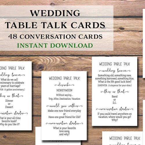 Wedding Table Talk Cards. Reception Dinner Conversation | Etsy