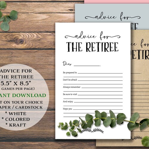 Retirement Advice and Wishes Card Retirement Party Game Idea - Etsy
