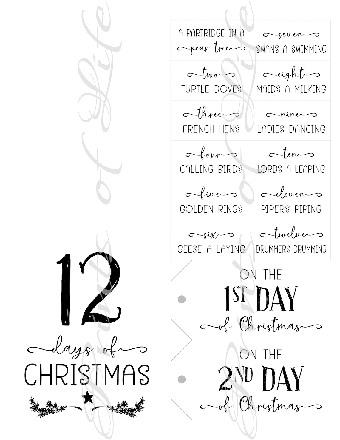 12 Days of Christmas Gift Tags & Card. Instant Download Printable ...