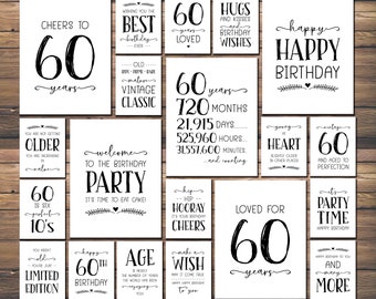 60th Birthday Printable Table Party Signs 60th Party - Etsy Canada