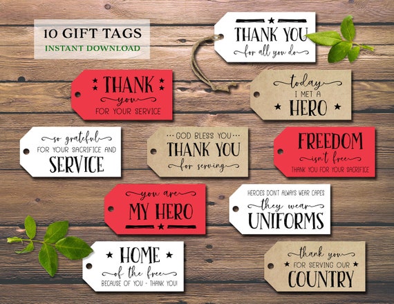 Service Patriotic Gift Tags. Instant Download Printable. Thank | Etsy