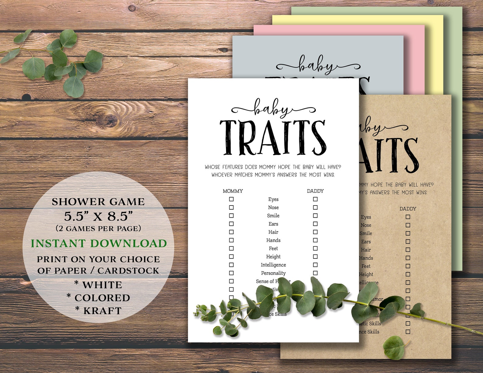 Baby Traits. Baby Shower Game. Instant Download Printable. for Mom ...