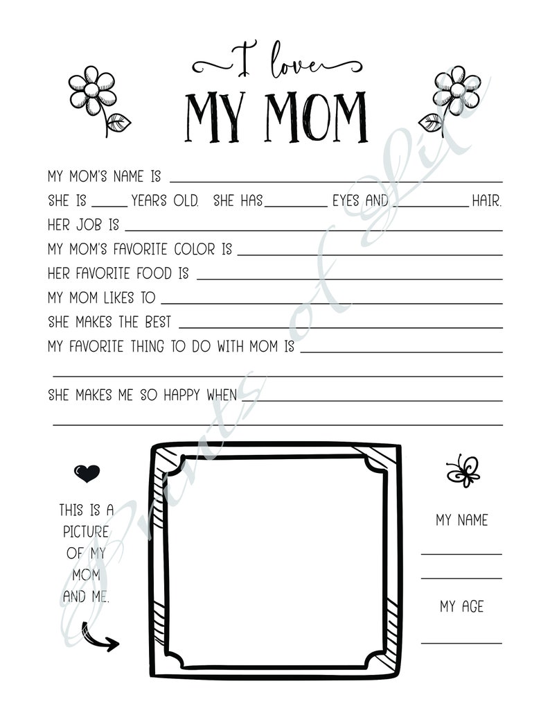 All About My Mom. Mother's Day Activity. Instant Download Printable ...