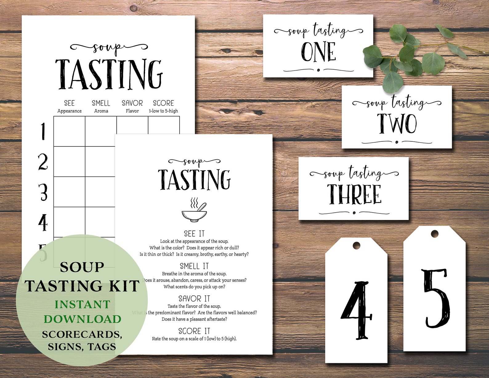 Soup Tasting Party Kit. Instant Download Printable. Score Card, Place ...