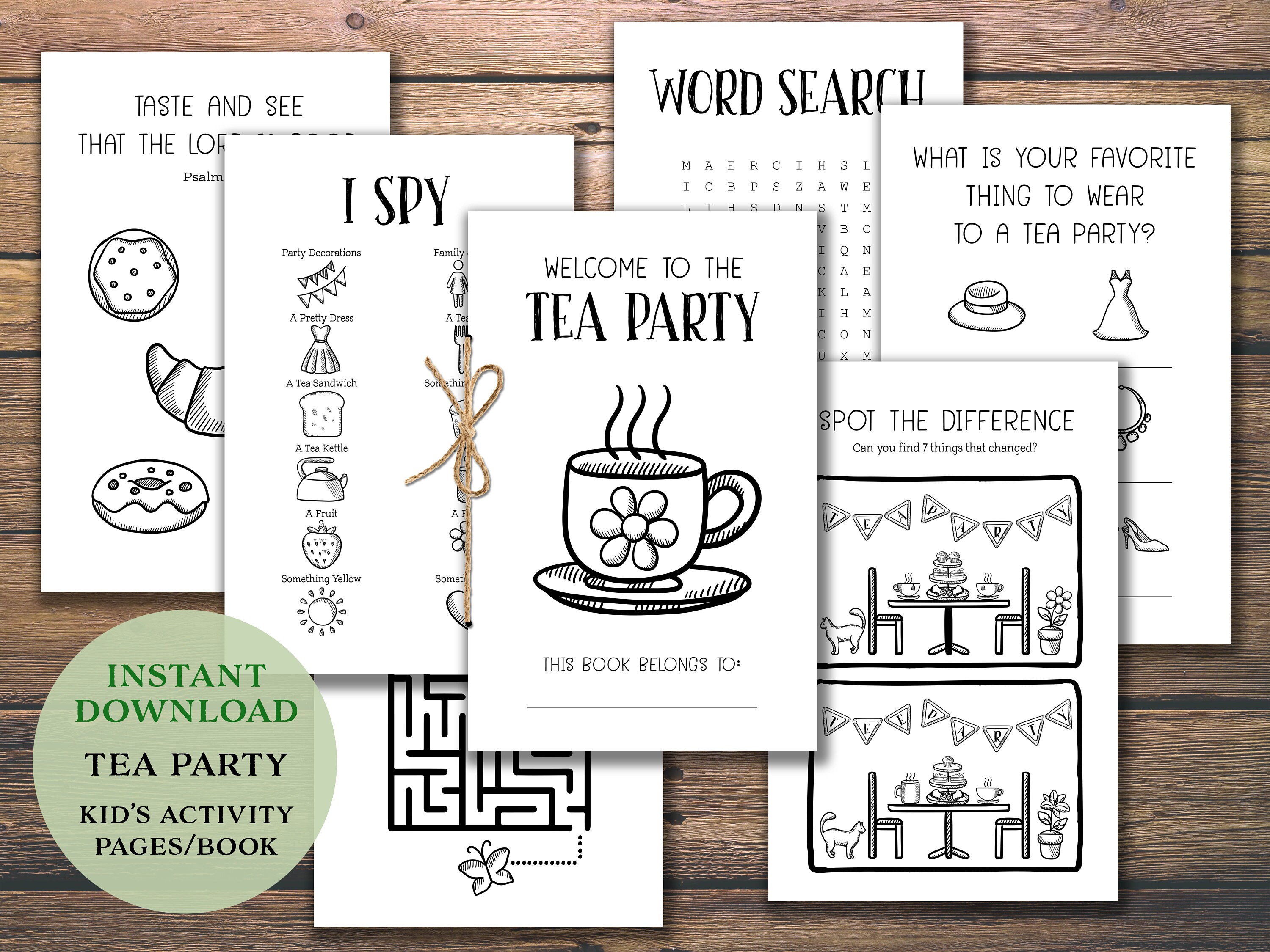 Kid's Tea Party Activity Book. Instant Download Printable. Children's ...