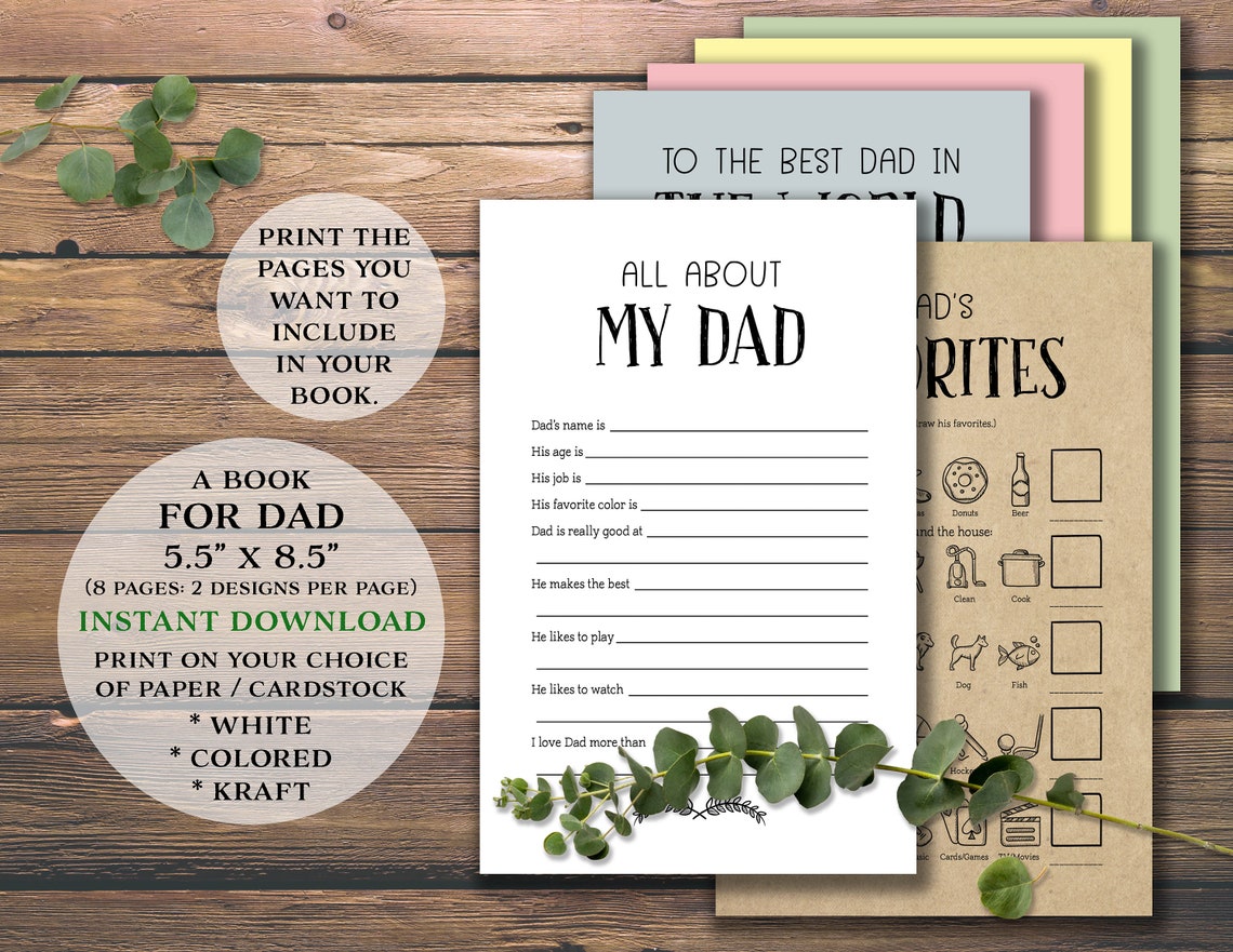 A Book for My Dad. Instant Download Printable. Father's - Etsy