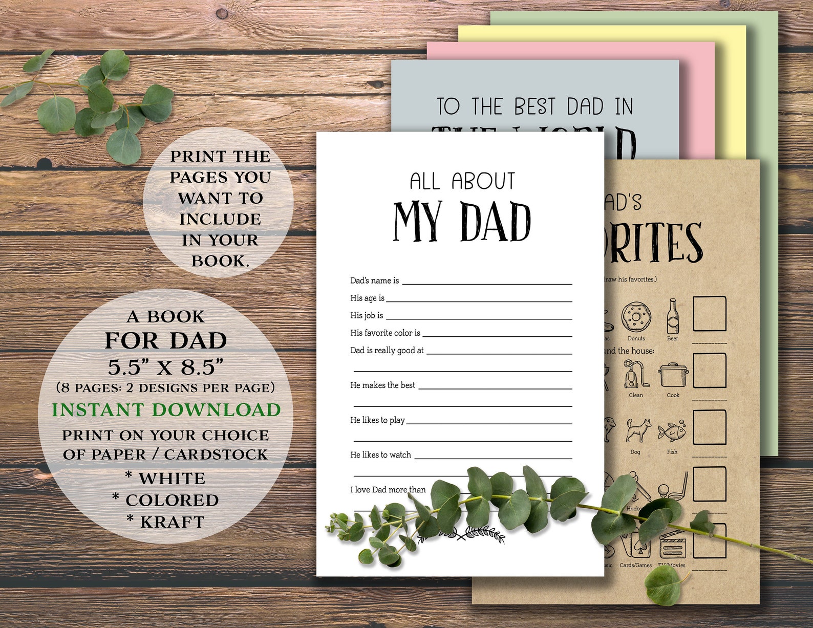 A Book for My Dad. Instant Download Printable. Father's - Etsy