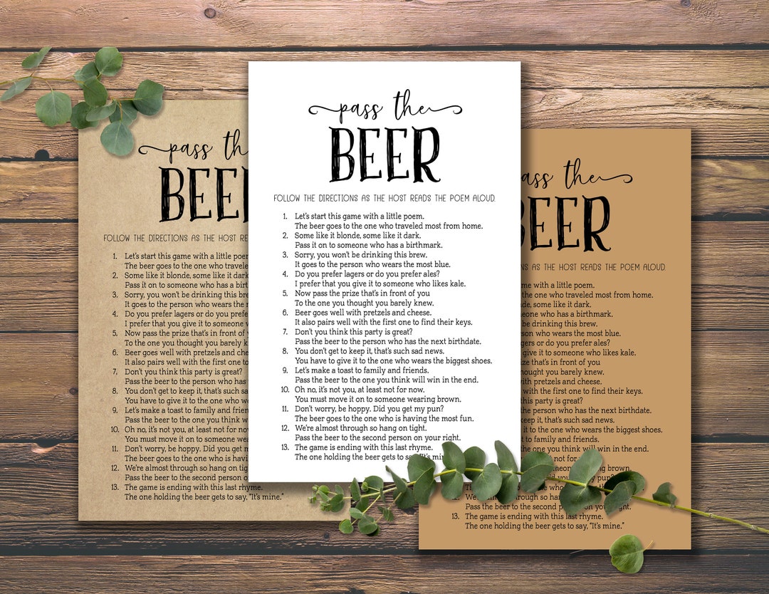 Pass the Beer. Instant Download Printable. Beer Tasting Party. Bridal ...