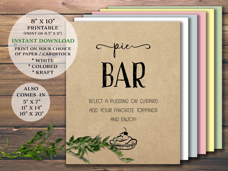 Pie Bar Sign. Instant Download Printable. Cream Pie Custard Table Decor ...