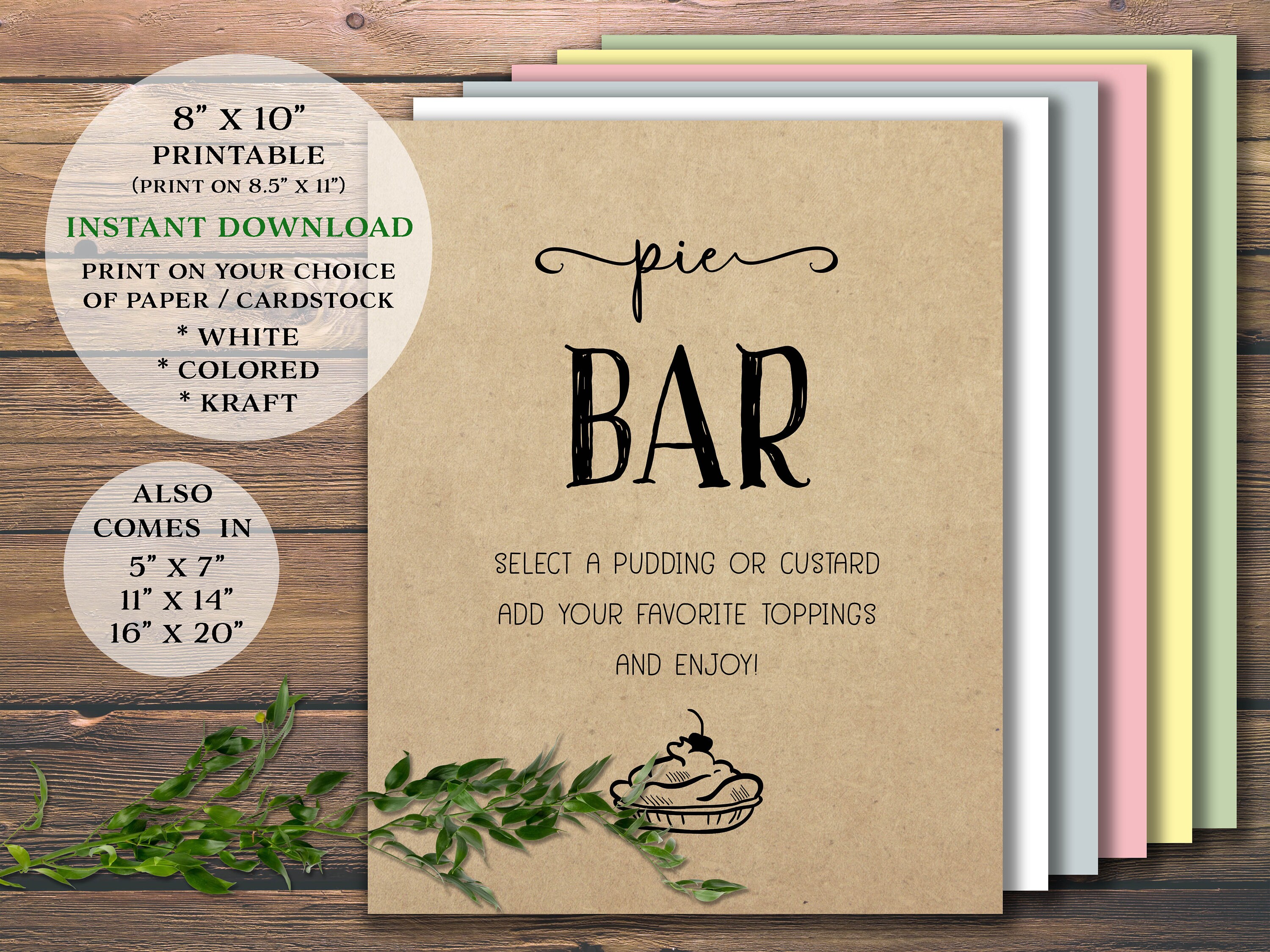 Pie Bar Sign. Instant Download Printable. Cream Pie Custard Table Decor ...