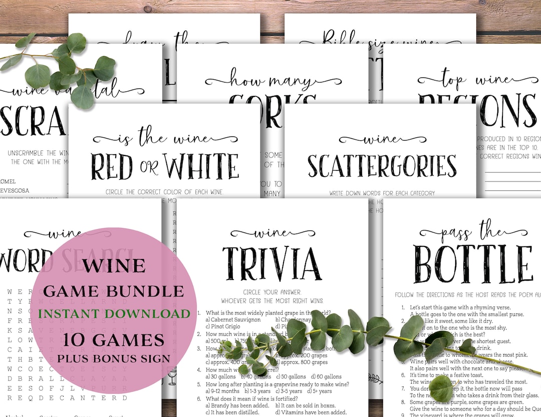 Wine Games Bundle. Instant Download Printable. Baby or Bridal Shower ...