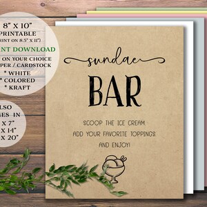 Sundae Bar Sign. Instant Download Printable. Ice Cream Social Table ...