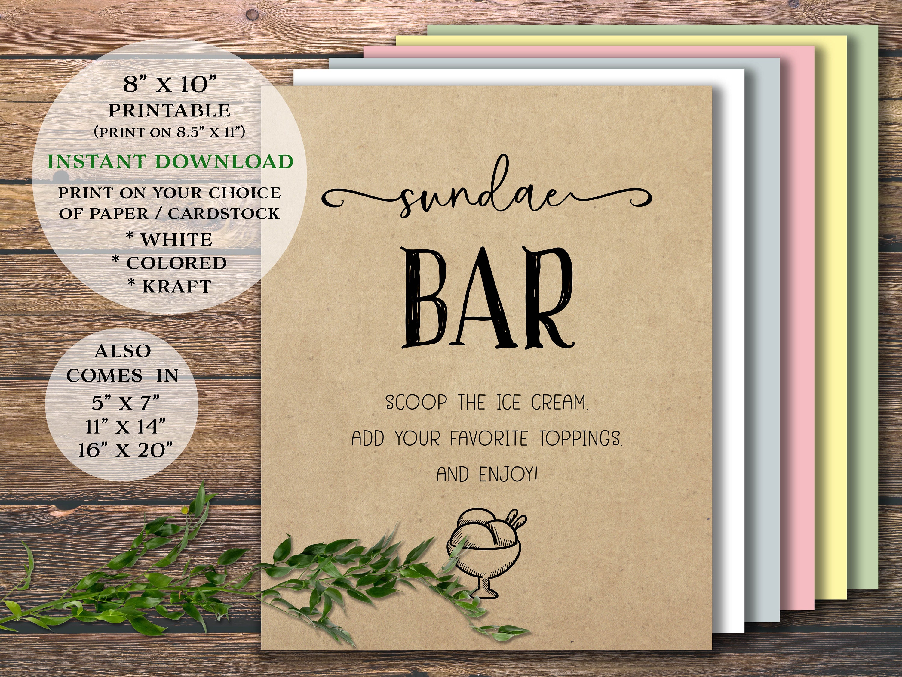 Sundae Bar Sign. Instant Download Printable. Ice Cream Social - Etsy
