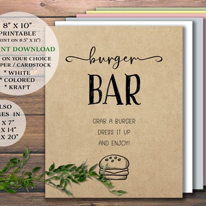 Burger Bar Sign. Instant Download Printable. Hamburger Table. Shower ...