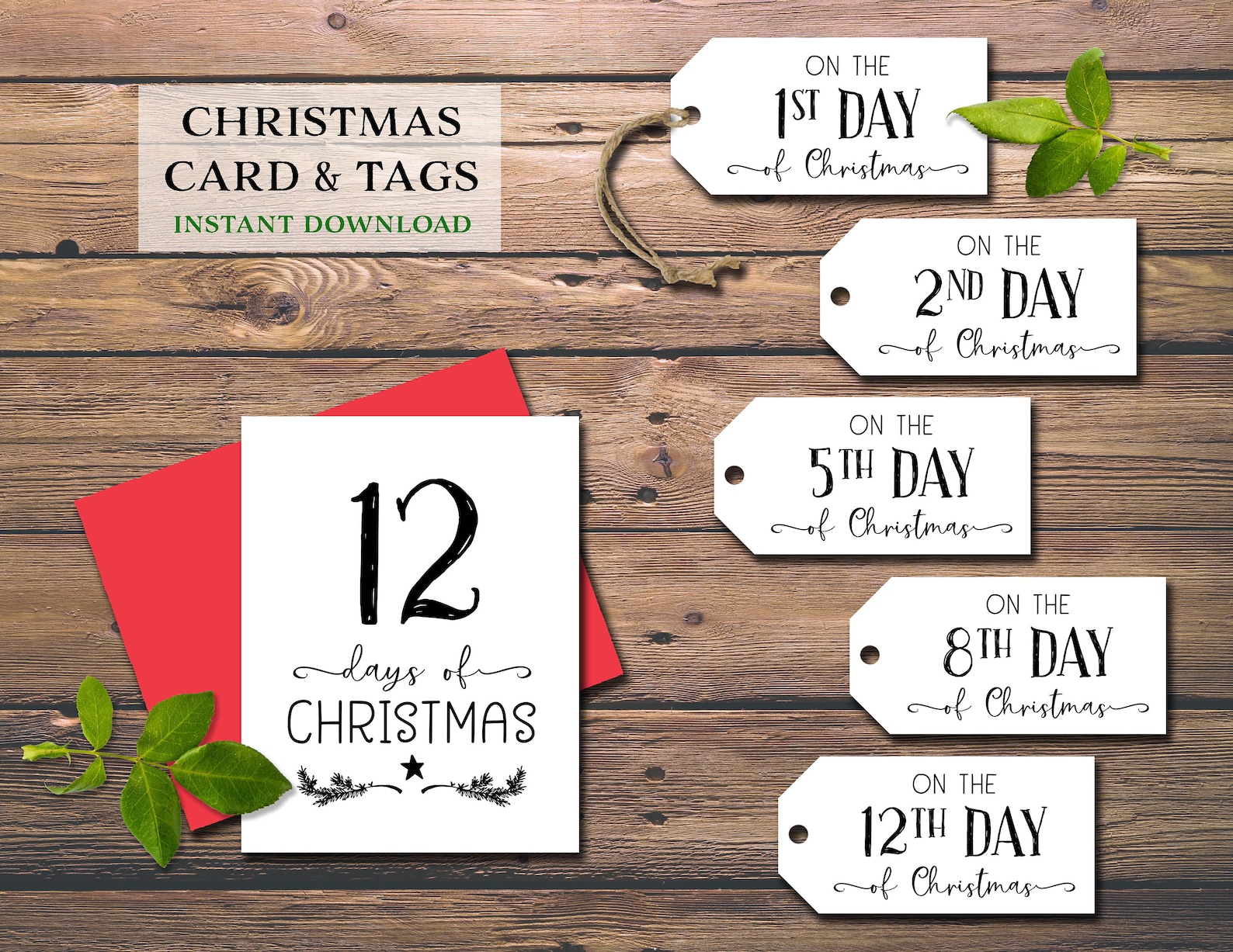 12 Days of Christmas Gift Tags & Card. Instant Download | Etsy