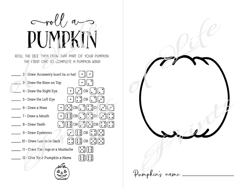 Roll a Pumpkin Dice Game. Instant Download Printable. Halloween ...