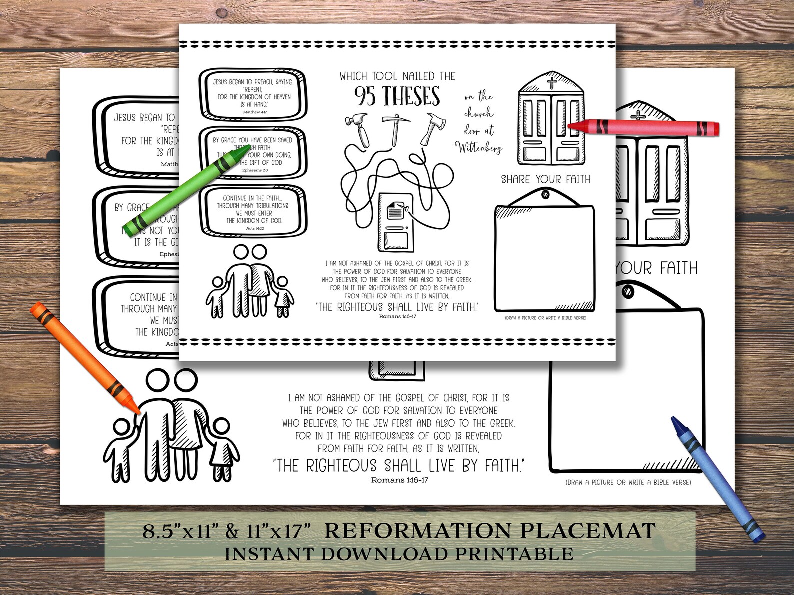 Reformation Kids Table Placemat. Activity Coloring Mat. Instant ...