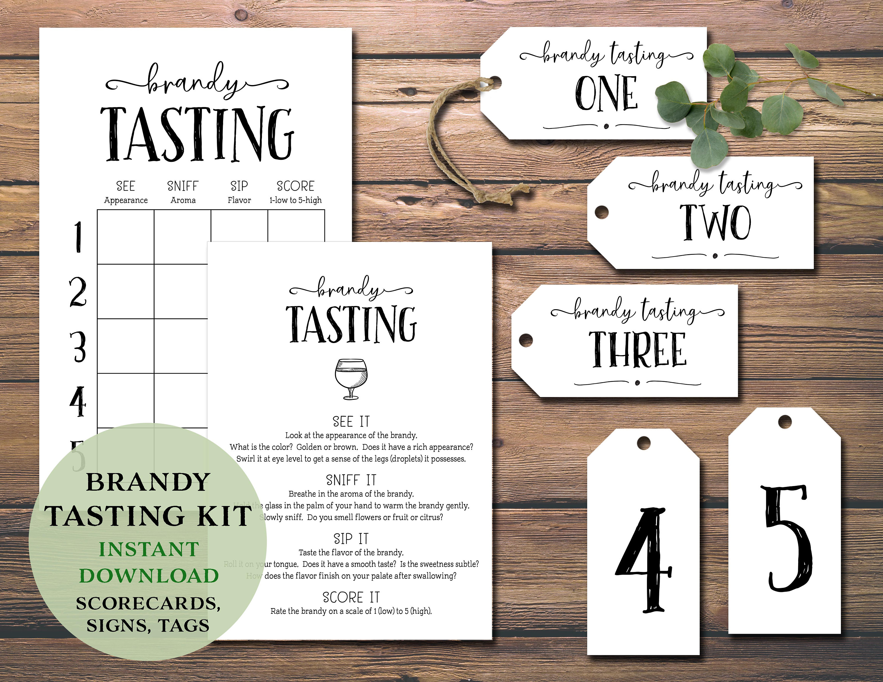 Brandy Tasting Party Kit. Instant Download Printable. Score Card, Place ...