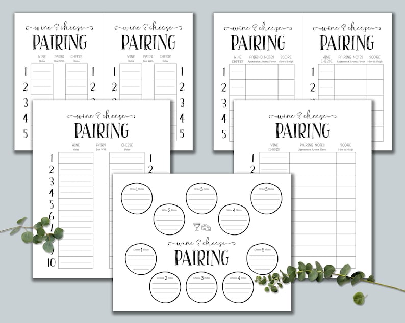 Wine & Cheese Tasting Pairing Bundle. Instant Download - Etsy