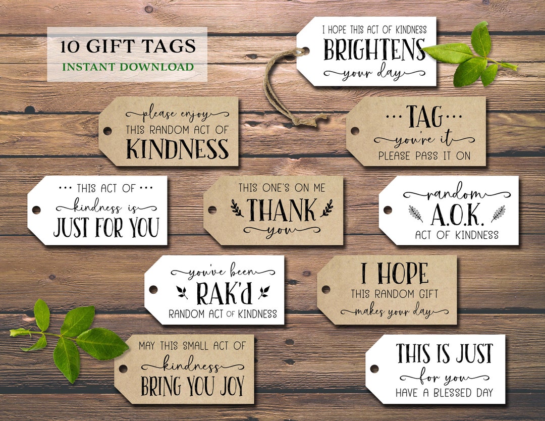 Acts of Kindness Gift Tags. Instant Download Printable. Rustic Labels ...