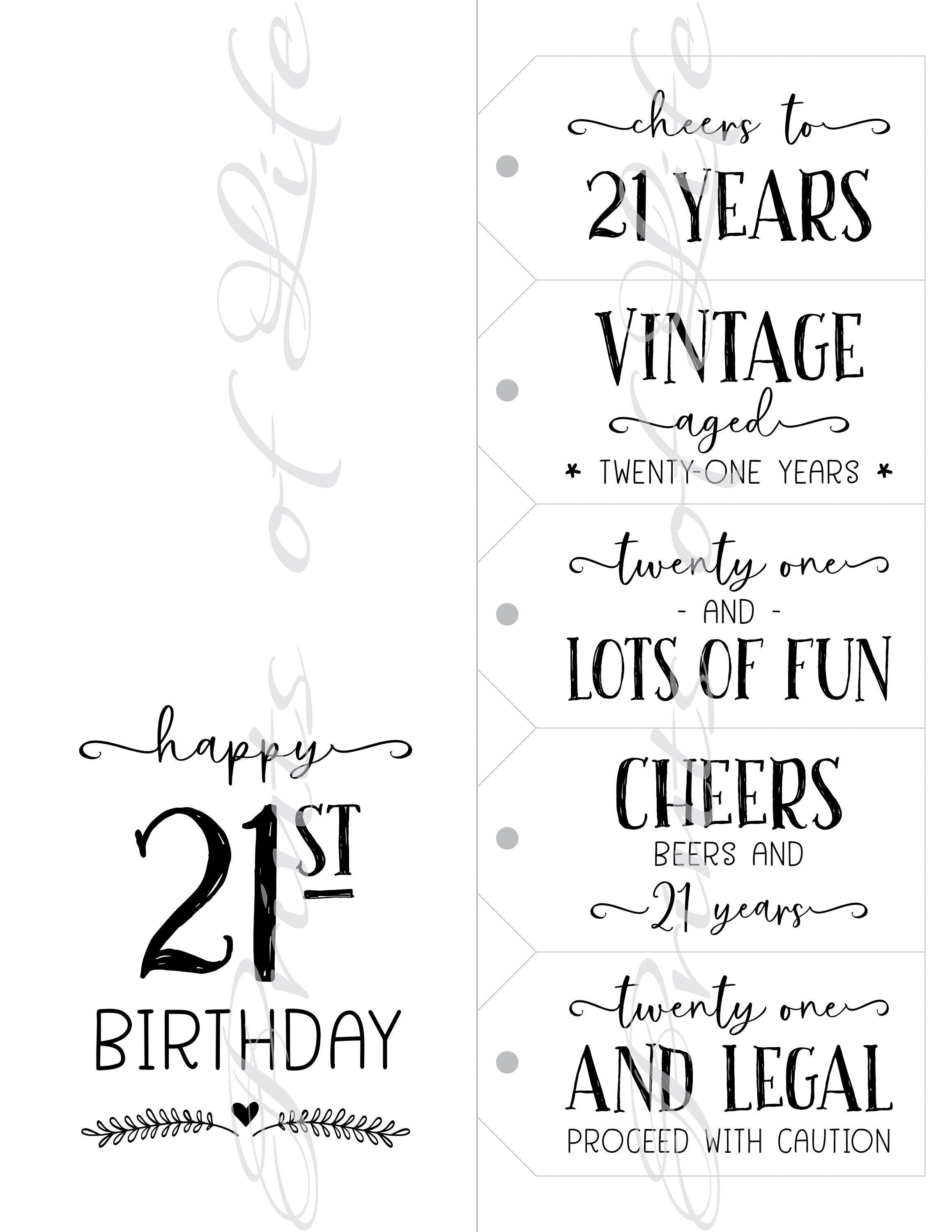 21st Birthday Card & Gift Tags. Instant Download Printable. 21 - Etsy