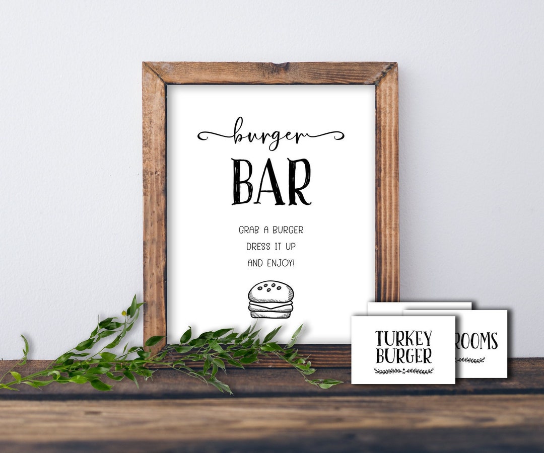 Burger Bar Sign. Instant Download Printable. Hamburger Table. Shower ...