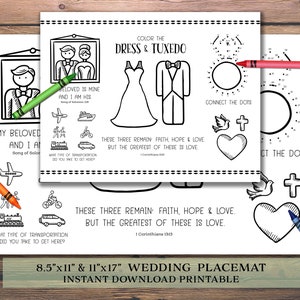 Wedding Table Placemat. Kids Activity Coloring Mat. Instant Download ...