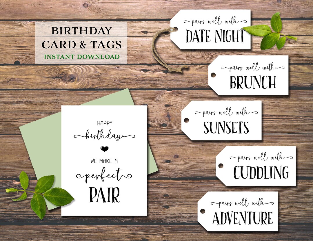 Perfect Pair Gift Tags & Card. Birthday or Christmas. Wine Labels ...