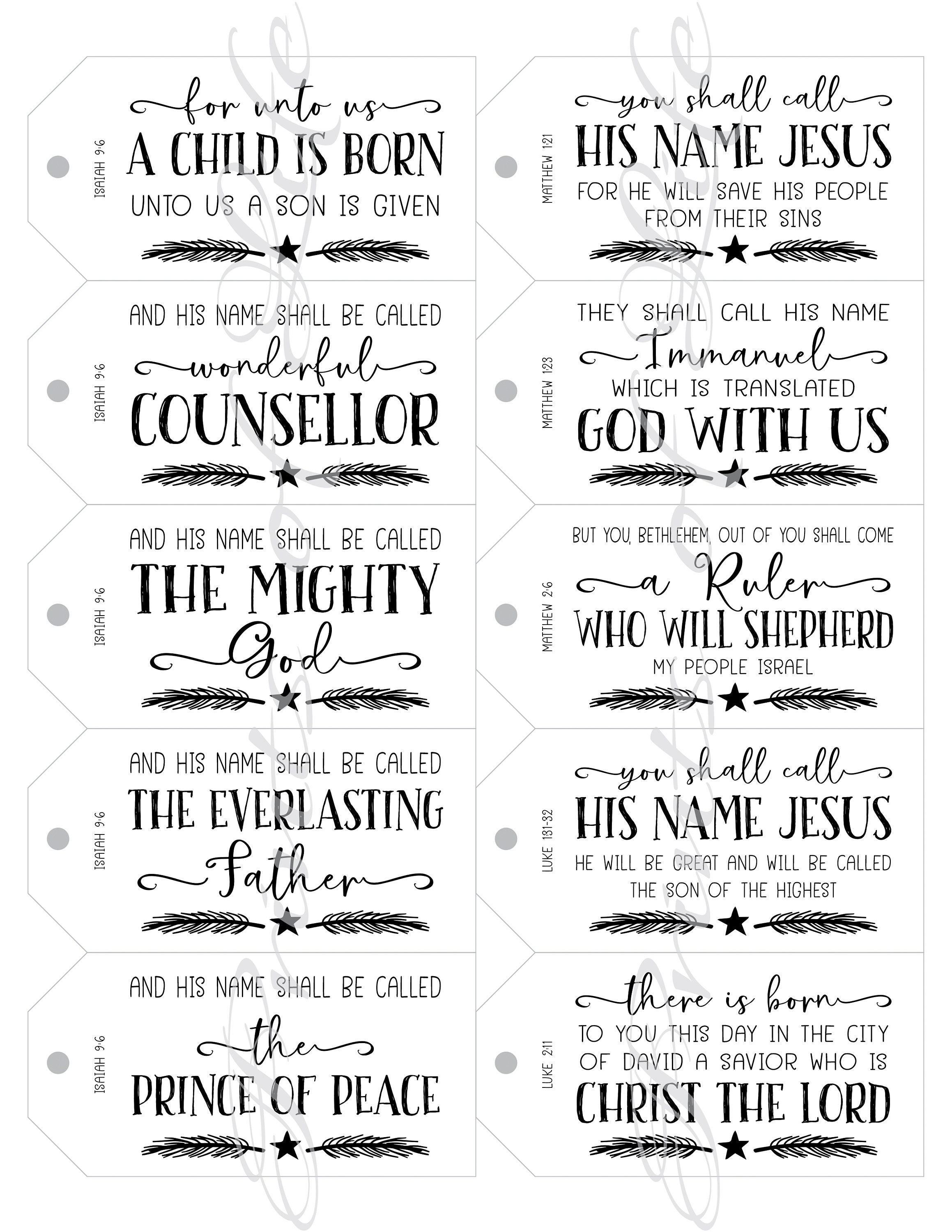 Names of Jesus. Christmas Gift Tags With Bible Verse. Instant - Etsy